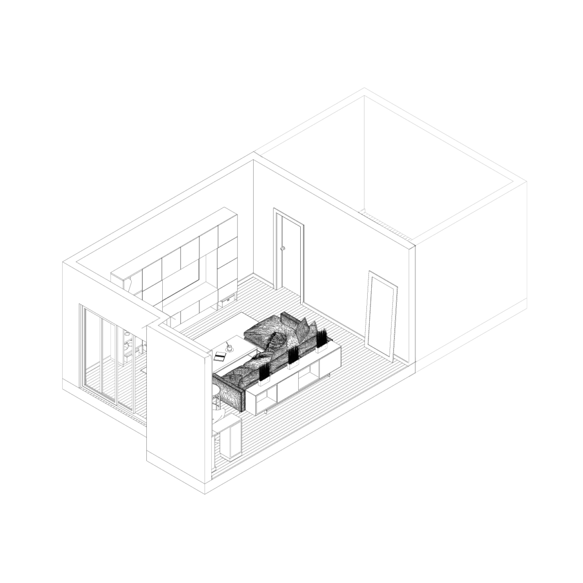 Contemporary Family Room Revit Scene Model - Revit Scenes